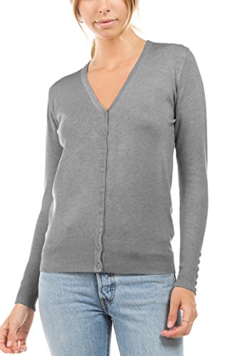 CIELO Women's Regular Solid Cardigan with Decorative Buttons, H Grey, Large