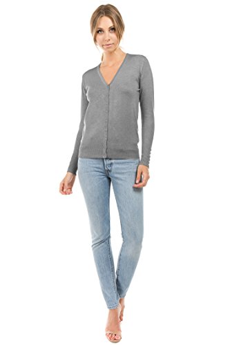 CIELO Women's Regular Solid Cardigan with Decorative Buttons, H Grey, Large