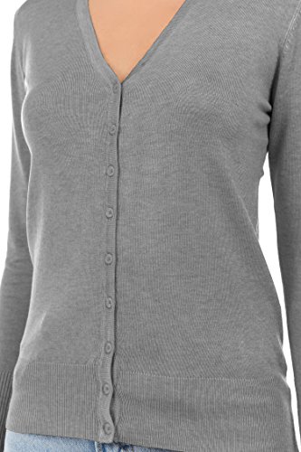 CIELO Women's Regular Solid Cardigan with Decorative Buttons, H Grey, Large