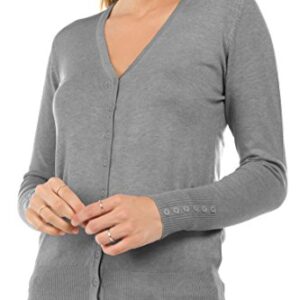 CIELO Women's Regular Solid Cardigan with Decorative Buttons, H Grey, Large