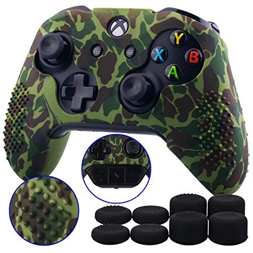 9CDeer Studded Protective Customize Transfer Printing Silicone Cover Skin Sleeve Case + 8 Thumb Grips Analog Caps for Xbox One/S/X Controller Dark Green Compatible with Official Stereo Headset