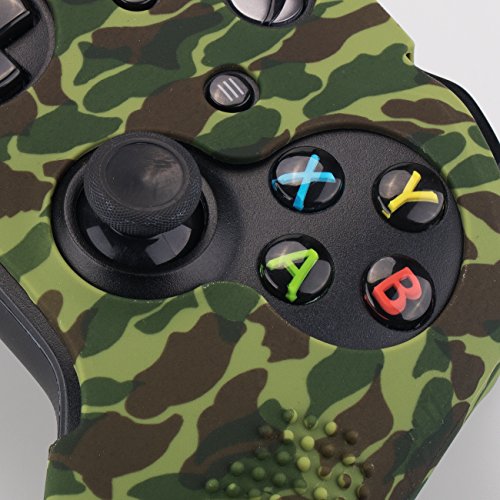 9CDeer Studded Protective Customize Transfer Printing Silicone Cover Skin Sleeve Case + 8 Thumb Grips Analog Caps for Xbox One/S/X Controller Dark Green Compatible with Official Stereo Headset