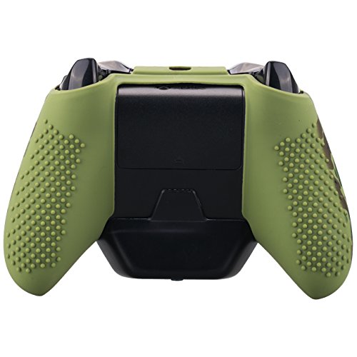 9CDeer Studded Protective Customize Transfer Printing Silicone Cover Skin Sleeve Case + 8 Thumb Grips Analog Caps for Xbox One/S/X Controller Dark Green Compatible with Official Stereo Headset