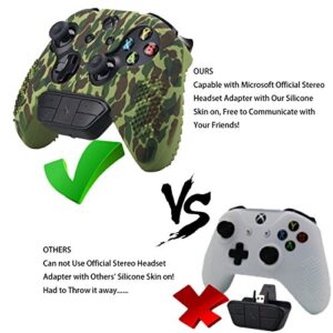 9CDeer Studded Protective Customize Transfer Printing Silicone Cover Skin Sleeve Case + 8 Thumb Grips Analog Caps for Xbox One/S/X Controller Dark Green Compatible with Official Stereo Headset