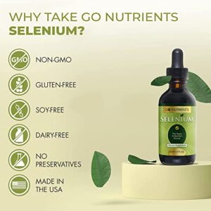 Go Nutrients Selenium 200 mcg Supplement, Yeast-Free Liquid Drops, Selenium Drops, Herbal Supplements with Trace Mineral Selenium and Purified Water, Selenium Liquid - 1.0 oz Bottle