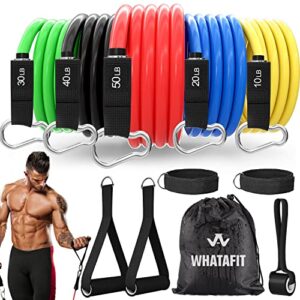 whatafit resistance bands set (11pcs), exercise bands with door anchor, handles, carry bag, legs ankle straps for resistance training, physical therapy, home workouts