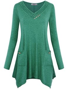 moqivgi tunic tops for leggings for women cowl neck long sleeve fall shirts modest career office wear cozy modern fit sharkbite hem a-line pullover sweatshirt with pockets green xx-large