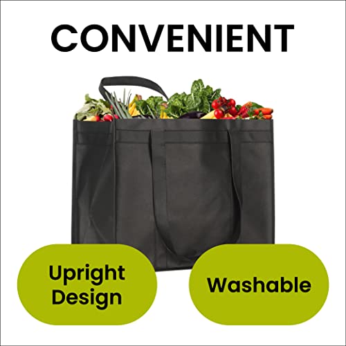 NZ home XL Reusable Grocery Shopping Bags, Heavy Duty Shopping Tote, Stands Upright, Foldable, Washable (Black 3 Pack)