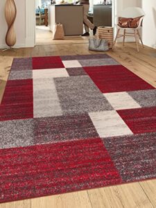 modern boxes design non-slip (non-skid) area rug 5 x 7 (5' 3" x 7' 3") red