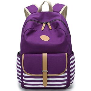 flymei cute bookbags for girls, purple canvas backpack for women, teens backpack for school, 15.6 inch laptop backpack lightweight bookbag casual daypack for travel