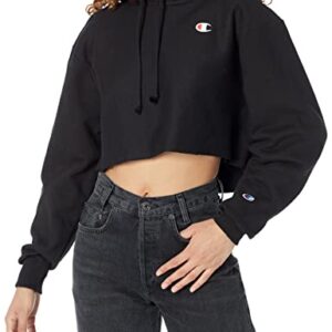 Champion womens Reverse Weave Cropped Cut-off Hoodie, Left Chest C Hooded Sweatshirt, Black-549302, Medium US