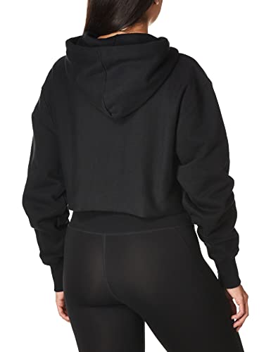 Champion womens Reverse Weave Cropped Cut-off Hoodie, Left Chest C Hooded Sweatshirt, Black-549302, Medium US