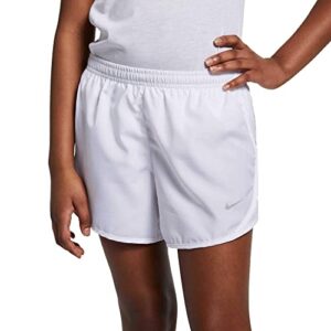 nike girl's dry tempo running short (little kids/big kids) white/white/white/wolf grey sm (7-8 big kid)