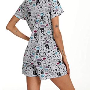 ENJOYNIGHT Women's Cute Sleepwear Print Tee and Shorts Pajama Set (Large, Grey Dog)