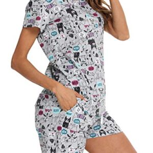 ENJOYNIGHT Women's Cute Sleepwear Print Tee and Shorts Pajama Set (Large, Grey Dog)