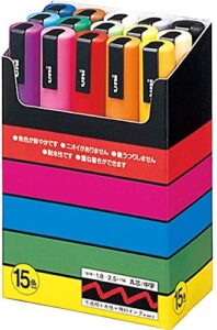 uni posca paint marker pen - medium point - non alcohol - odorless water resistant pen maker - set of 15 (pc-5m15c) with original vinyl pen case