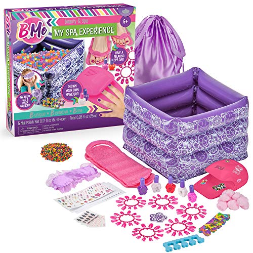 B Me Kids Spa Kit for Girls - Spa Day Party Supplies Kit w/Press On Nails, Kids Nail Polish & More - Kids Manicure Pedicure Gift Set for Sleepover - Spa Birthday Party Supplies for Girls Age 6-12