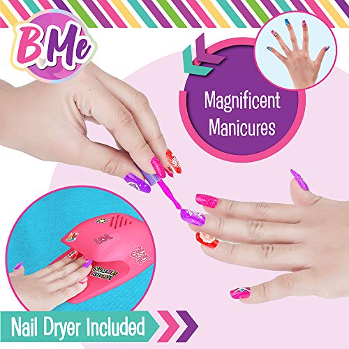 B Me Kids Spa Kit for Girls - Spa Day Party Supplies Kit w/Press On Nails, Kids Nail Polish & More - Kids Manicure Pedicure Gift Set for Sleepover - Spa Birthday Party Supplies for Girls Age 6-12