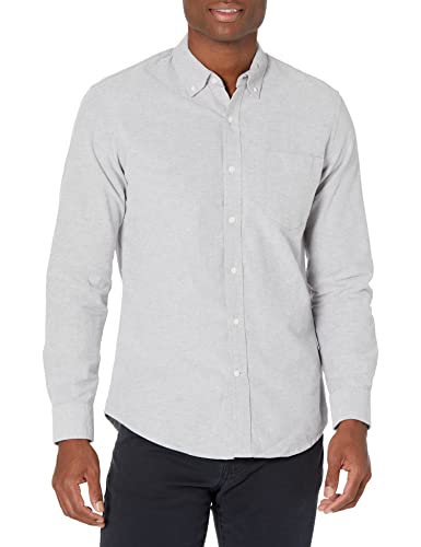 Amazon Essentials Men's Slim-Fit Long-Sleeve Pocket Oxford Shirt, Grey, Medium