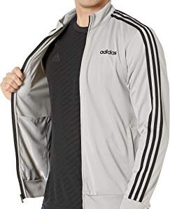 adidas Men’s Essentials 3-stripes Tricot Track Jacket, Medium Grey Heather/Solid Grey/Black, Medium