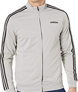 adidas Men’s Essentials 3-stripes Tricot Track Jacket, Medium Grey Heather/Solid Grey/Black, Medium