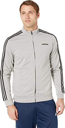 adidas Men’s Essentials 3-stripes Tricot Track Jacket, Medium Grey Heather/Solid Grey/Black, Medium