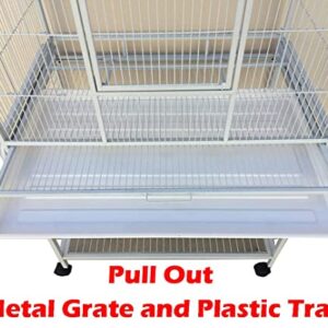 64" Extra Large Wrought Iron 4-Levels Ferret Chinchilla Sugar Glider Mice Rat Mouse Hamster Cage Tight 1/2-Inch Bar Spacing (White Vein)