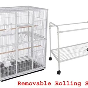 64" Extra Large Wrought Iron 4-Levels Ferret Chinchilla Sugar Glider Mice Rat Mouse Hamster Cage Tight 1/2-Inch Bar Spacing (White Vein)