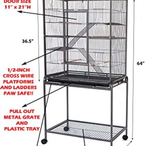 64" Extra Large Wrought Iron 4-Levels Ferret Chinchilla Sugar Glider Mice Rat Mouse Hamster Cage Tight 1/2-Inch Bar Spacing (White Vein)