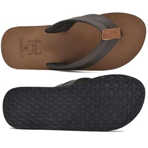 KuaiLu Men's Yoga Mat Leather Flip Flops Thong Sandals with Arch Support Khaki size 11