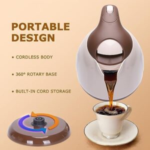 Aigostar Small Electric Kettle, 1L Portable Electric Tea Kettle 1100W with Automatic Shut-Off and Boil Dry Protection, Travel Hot Water Boiler Cordless for Making Coffee and Tea, BPA-Free, Brown