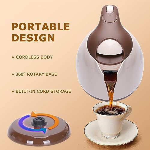 Aigostar Small Electric Kettle, 1L Portable Electric Tea Kettle 1100W with Automatic Shut-Off and Boil Dry Protection, Travel Hot Water Boiler Cordless for Making Coffee and Tea, BPA-Free, Brown