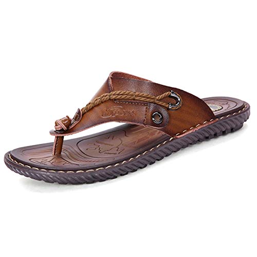 MXTSH Mens Flip Flops Slippers Summer Sandals Coffee Leather Us Size 7 (40)