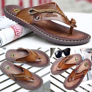 MXTSH Mens Flip Flops Slippers Summer Sandals Coffee Leather Us Size 7 (40)