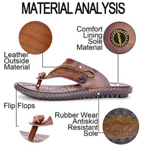 MXTSH Mens Flip Flops Slippers Summer Sandals Coffee Leather Us Size 7 (40)