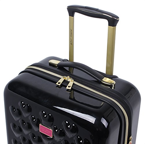 Betsey Johnson Designer 20 Inch Carry On - Expandable (ABS + PC) Hardside Luggage - Lightweight Durable Suitcase With 8-Rolling Spinner Wheels for Women (Heart to Heart Black)