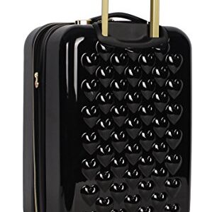 Betsey Johnson Designer 20 Inch Carry On - Expandable (ABS + PC) Hardside Luggage - Lightweight Durable Suitcase With 8-Rolling Spinner Wheels for Women (Heart to Heart Black)