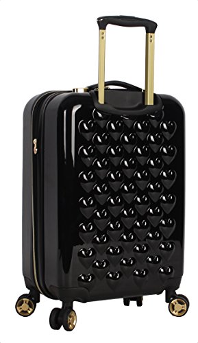 Betsey Johnson Designer 20 Inch Carry On - Expandable (ABS + PC) Hardside Luggage - Lightweight Durable Suitcase With 8-Rolling Spinner Wheels for Women (Heart to Heart Black)