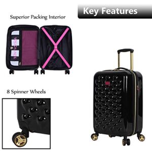 Betsey Johnson Designer 20 Inch Carry On - Expandable (ABS + PC) Hardside Luggage - Lightweight Durable Suitcase With 8-Rolling Spinner Wheels for Women (Heart to Heart Black)