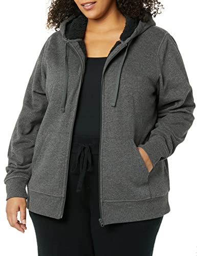 Amazon Essentials Women's Sherpa-Lined Fleece Full-Zip Hooded Jacket (Available in Plus Size), Charcoal Heather, X-Large