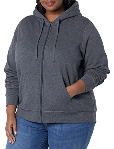 Amazon Essentials Women's Sherpa-Lined Fleece Full-Zip Hooded Jacket (Available in Plus Size), Charcoal Heather, X-Large