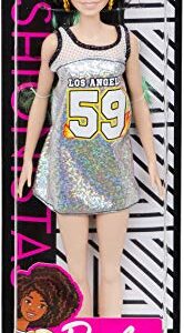 Barbie Fashionistas Doll with Green Streaks in Long Brunette Hair, Wearing Glittery Tank Dress and Accessories, for 3 to 7 Year Olds