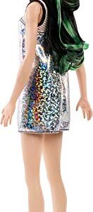 Barbie Fashionistas Doll with Green Streaks in Long Brunette Hair, Wearing Glittery Tank Dress and Accessories, for 3 to 7 Year Olds