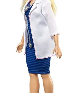 Barbie Doctor Doll, Curvy, Dressed in White Coat with Stethoscope and Blonde Hair, Gift for 3 to 7 Year Olds