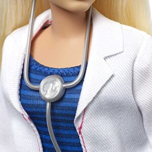 Barbie Doctor Doll, Curvy, Dressed in White Coat with Stethoscope and Blonde Hair, Gift for 3 to 7 Year Olds