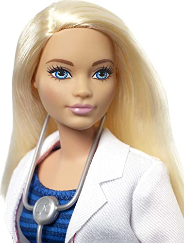 Barbie Doctor Doll, Curvy, Dressed in White Coat with Stethoscope and Blonde Hair, Gift for 3 to 7 Year Olds