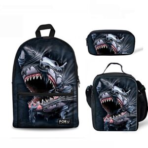 for u designs cool shark school bag backpack with picnic travel lunchbox zipper pencil box set