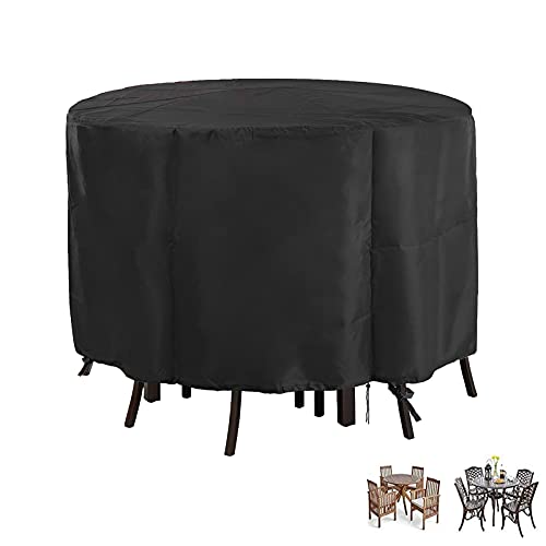 POMER Patio Furniture Set Cover, Round Bar Height Table and Chair Cover 90inch Waterproof Outdoor Tall High Table Cover for Round Furniture Set - 90" D x 43" H