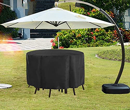 POMER Patio Furniture Set Cover, Round Bar Height Table and Chair Cover 90inch Waterproof Outdoor Tall High Table Cover for Round Furniture Set - 90" D x 43" H