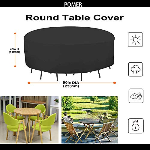 POMER Patio Furniture Set Cover, Round Bar Height Table and Chair Cover 90inch Waterproof Outdoor Tall High Table Cover for Round Furniture Set - 90" D x 43" H